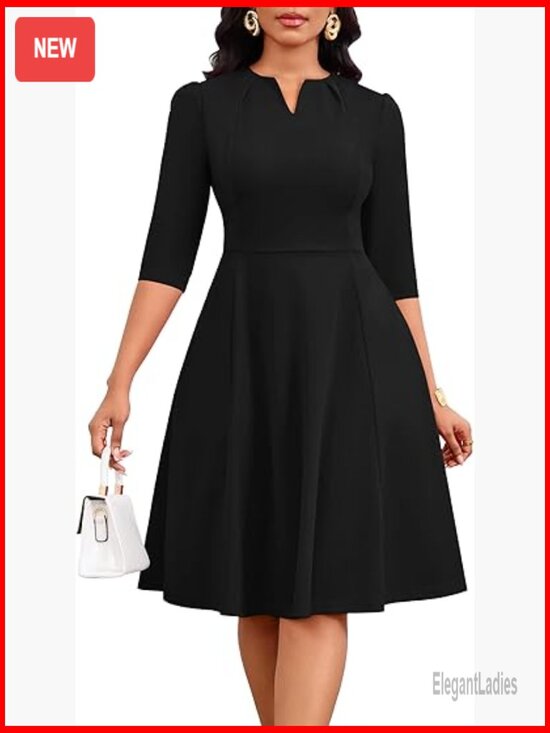 Dresses | Semi Formal Aline Dress With Pockets 34 Sleeve Midi Work ...